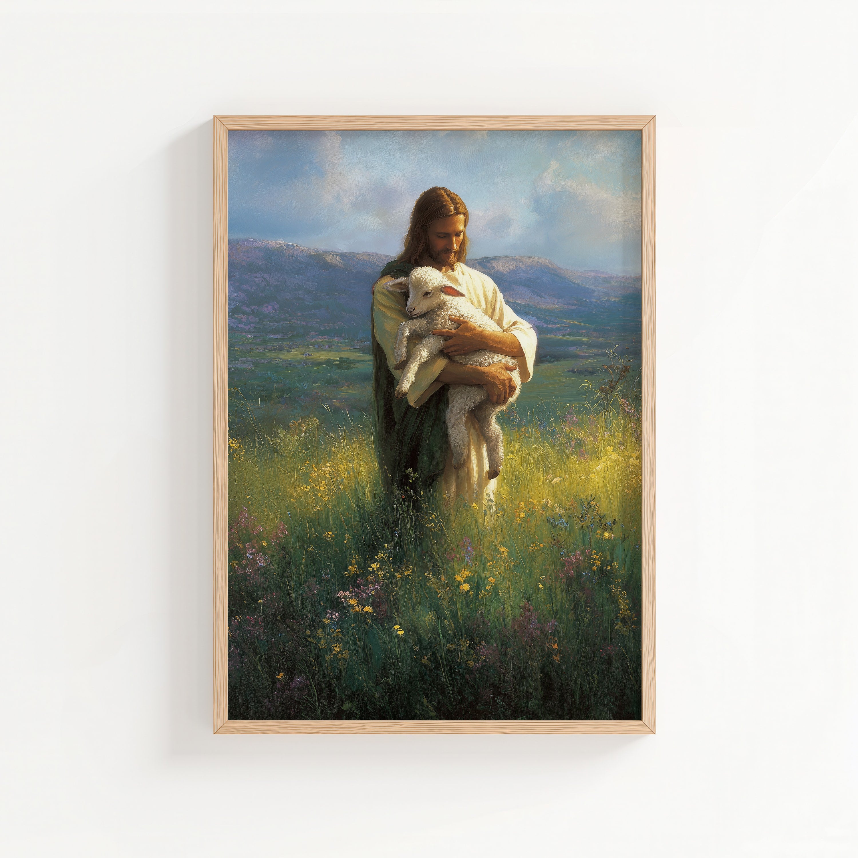 Jesus The Good Shepard Holding a Lamb – Divine Prints